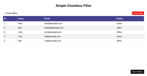 Simple Checkbox Filter Codesandbox