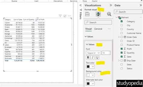 Power BI Format The Table Change The Color Background Color Style Studyopedia