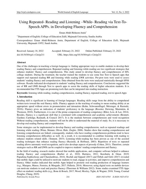 Pdf Using Repeated Reading And Listening While Reading Via Text To Speech Apps In