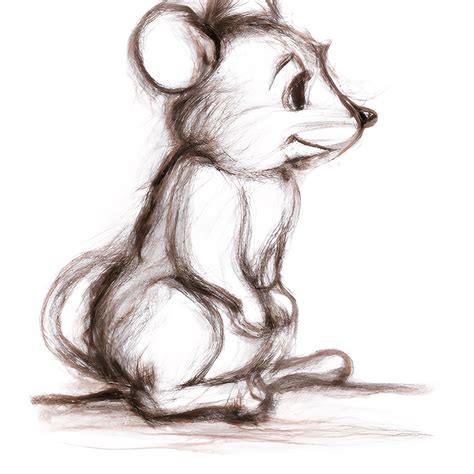 Teddy Mouse Sitting From The Side Pencil Drawing Creative Fabrica