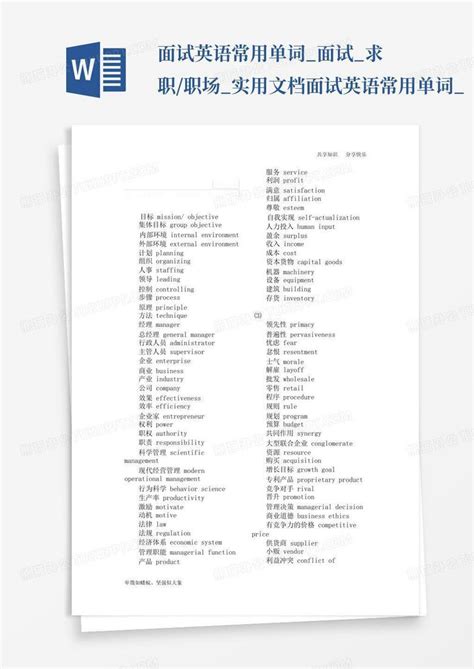 面试英语常用单词面试求职职场实用文档 面试英语常用单词word模板下载编号lkymnpnb熊猫办公