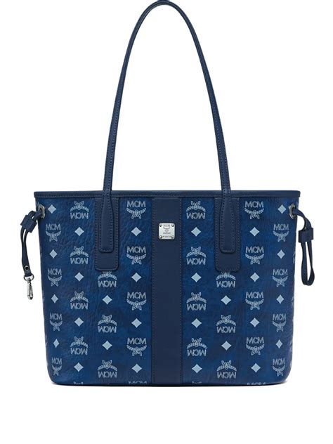 Mcm Small Liz Monogram Tote Bag Blue Farfetch