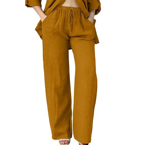 Pantaloni Estivi Coulisse Pantaloni Donna Lino Bxzusio Gamba Larga