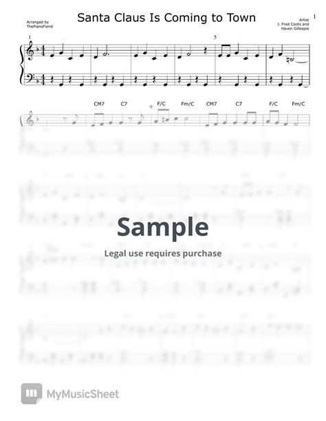 Santa Claus Is Coming To Town Piano 61keys Sheet Music Pdf