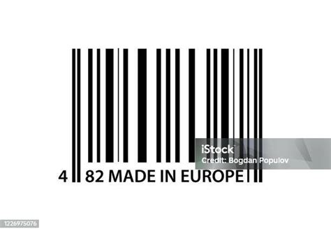 유럽에서 만든 바코드 아이콘으로 표시되어 있습니다 블랙 심볼 쇼핑 컨셉 바코드에 대한 스톡 벡터 아트 및 기타 이미지 바코드