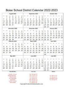 Boise School District Idaho Calendar Holidays 2022 2023 School