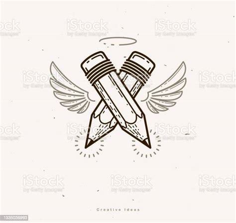 날개와 님버스 디자이너 또는 스튜디오 창조적 인 정신 천사 디자인 선형 스타일에 대한 벡터 간단한 트렌디 한 로고 또는 아이콘과