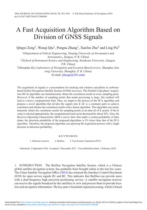 Pdf A Fast Acquisition Algorithm Based On Division Of Gnss Signals