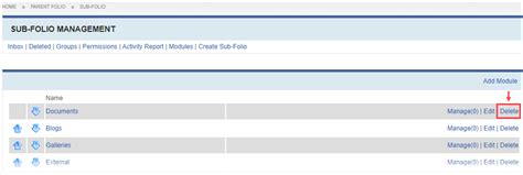 deleting module and sub folios