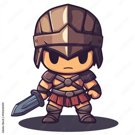 Chibi Gladiator Character Design Asset Icon On A White Background