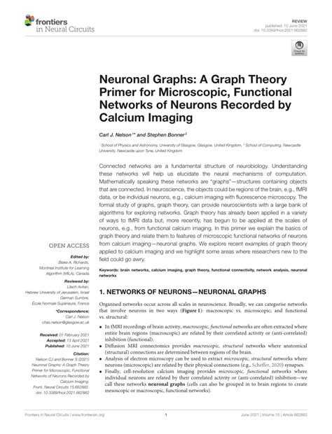PDF Neuronal Graphs A Graph Theory Primer For Microscopic Functional Networks Of Neurons