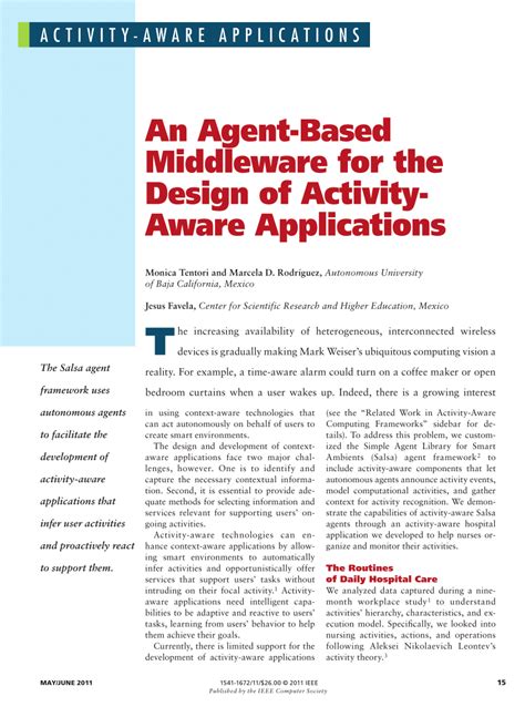 Pdf An Agent Based Middleware For The Design Of Activity Aware Applications
