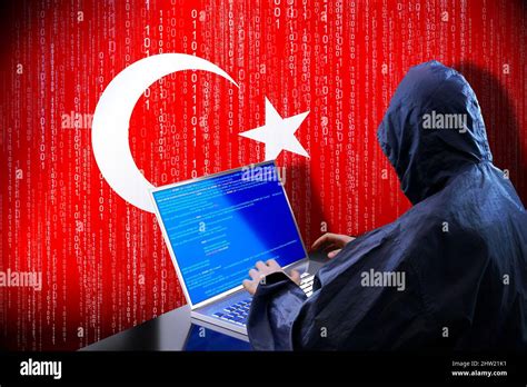Anonymous Hooded Hacker Flag Of Turkey Binary Code Cyber Attack