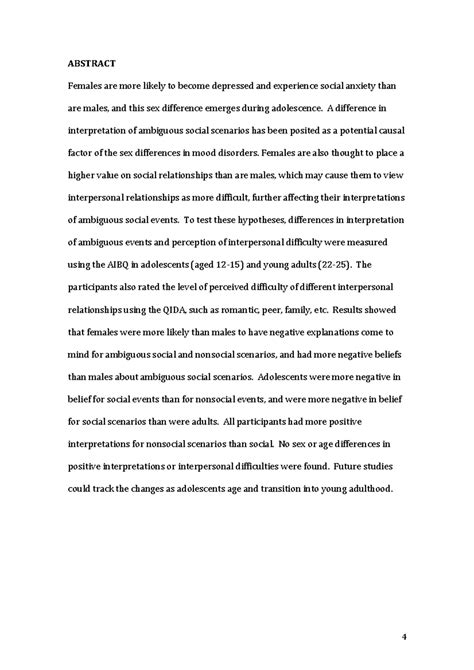 Sex Differences In Interpretation Bias 1 4 Abstract Females Are More