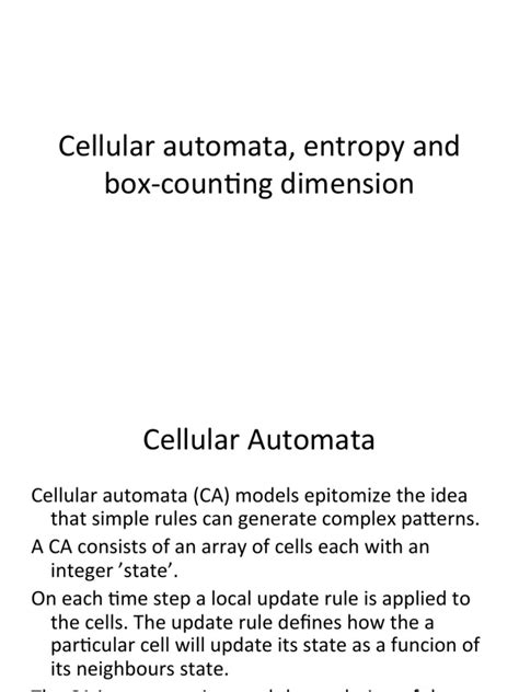 Cellular Automata Entropy And Box Coun4ng Dimension Pdf Computational Complexity Theory