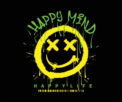Happy Mind Happy Life Custom Typography Slogan Print Design With