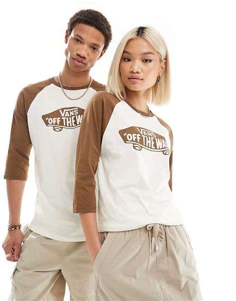 Vans Style 76 Raglan 34 Length Sleeve T Shirt In White And Brown Asos