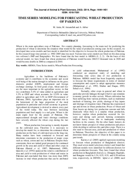 Pdf Time Series Modeling For Forecasting Wheat Production Of Pakistan