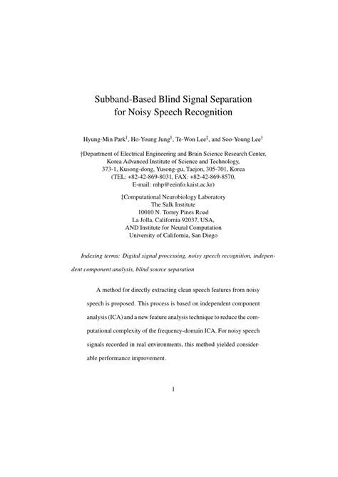 Pdf Subband Based Blind Signal Separation For Noisy Speech Recognition