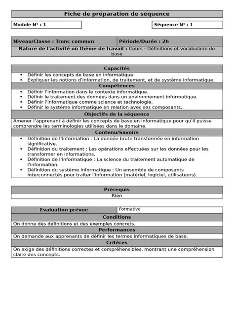 fiche de préparation de séquence 1 pdf