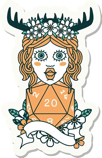 천연 스무 주사위 롤 스티커가있는 인간 드루이드 굴리기에 대한 스톡 벡터 아트 및 기타 이미지 굴리기 드루이드교 머리 Istock