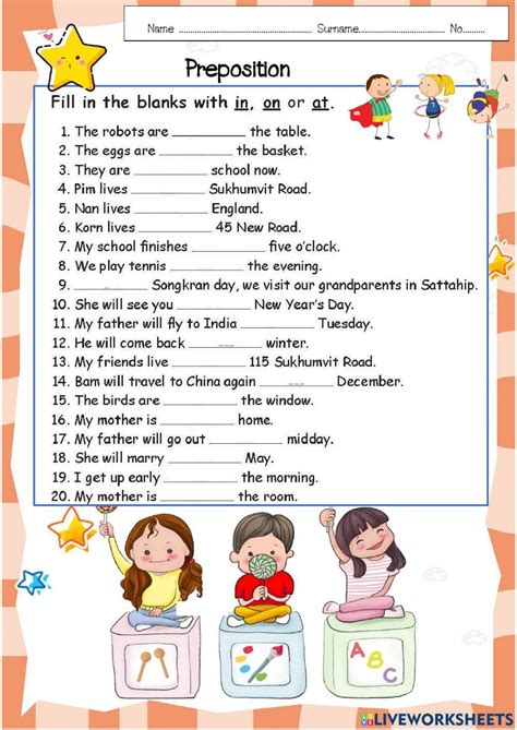 Preposition Online Exercise For Grade 4 6 Worksheets Library