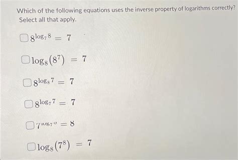 Solved Which Of The Following Equations Uses The Inverse