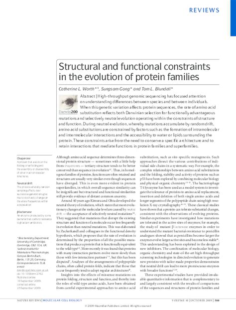 Pdf Structural And Functional Constraints In The Evolution Of Protein