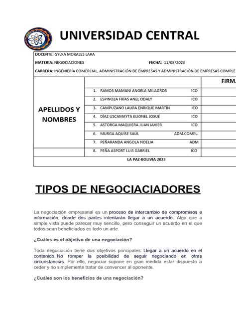 Tipos De Negociaciones Final Pdf Negociación