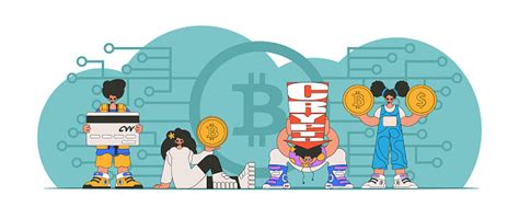 디지털 화폐 자산과의 상호 작용을 관리하는 개념입니다 한 그룹의 사람들이 비트코인과 상호 작용합니다 경영자에 대한 스톡 벡터 아트 및 기타 이미지 Istock