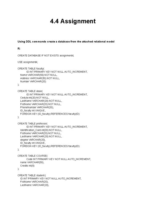 44 Assignment Db Bases De Datos 4 Assignment Using Ddl Commands Create A Database From The