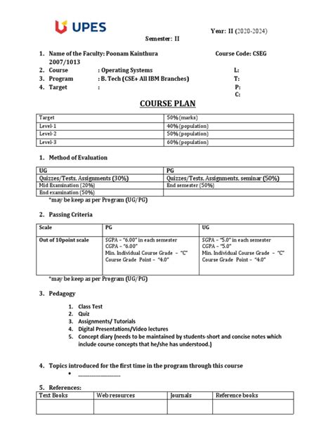 Operating System Course Plan Pdf Scheduling Computing Process