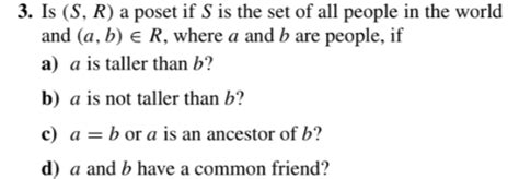 Solved 3 Is S R A Poset If S Is The Set Of All People Chegg Com