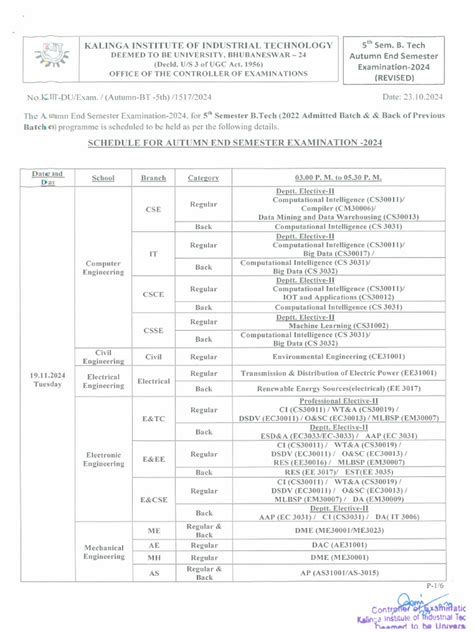 Exam Schedule B Tech 5th Semester Pdf
