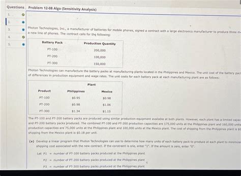 Solved Questions Problem 12 08 Algo Sensitivity Analysis Chegg Com