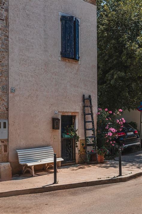 Cute House With Bench Flowers Ladder For Decoration Vrsar Croatia 0807