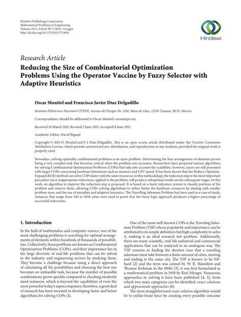 PDF Reducing The Size Of Combinatorial Optimization Problems Using The Operator Vaccine By