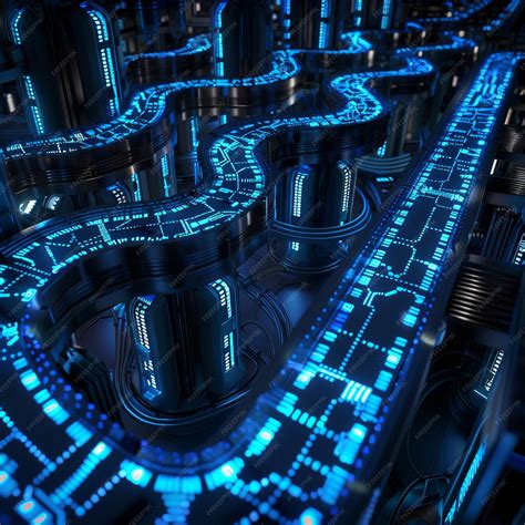 Quantum Supercomputer Visualization Blue Paths And Nodes Highlighted Premium Ai Generated Image