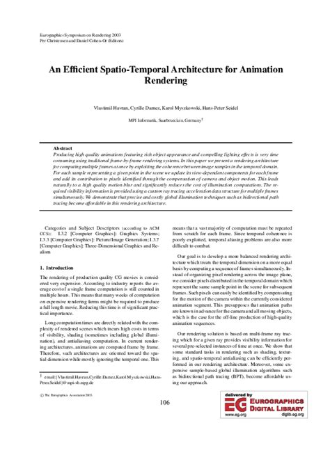Pdf An Efficient Spatio Temporal Architecture For Animation Rendering