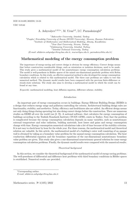 Pdf Mathematical Modeling Of The Energy Consumption Problem