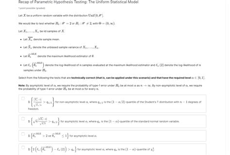 Solved Recap Of Parametric Hypothesis Testing The Uniform