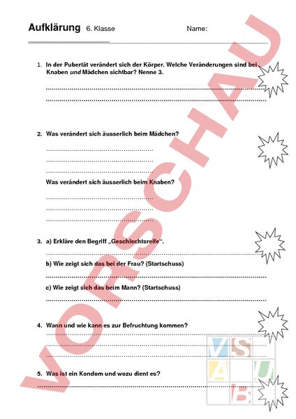 Arbeitsblatt Sexualkunde Biologie Fortpflanzung Entwicklung