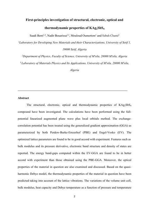 Pdf First Principles Investigation Of Structural Electronic Optical And Thermodynamic