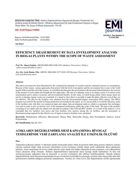 Pdf Efficiency Measurement By Data Envelopment Analysis In Biogas