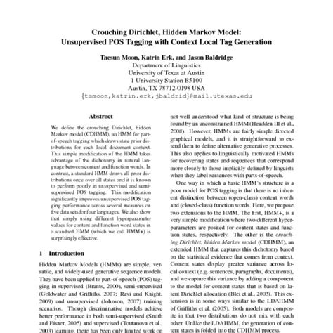 Crouching Dirichlet Hidden Markov Model Unsupervised Pos Tagging With Context Local Tag