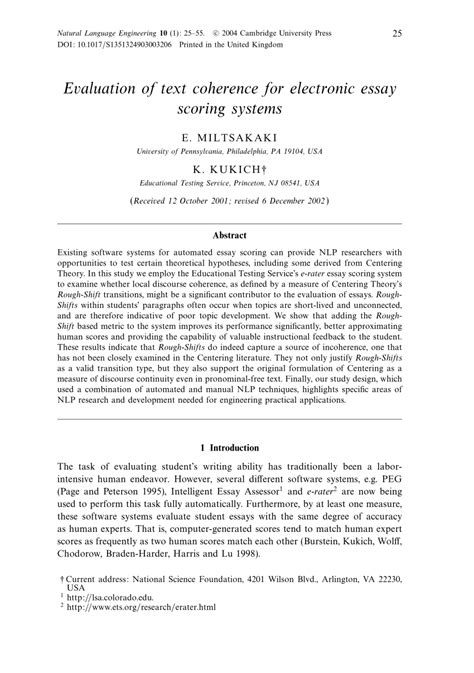 Pdf Evaluation Of Text Coherence For Electronic Essay Scoring Systems