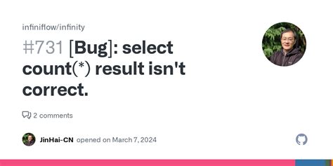 Bug Select Count Result Isnt Correct · Issue 731 · Infiniflowinfinity · Github