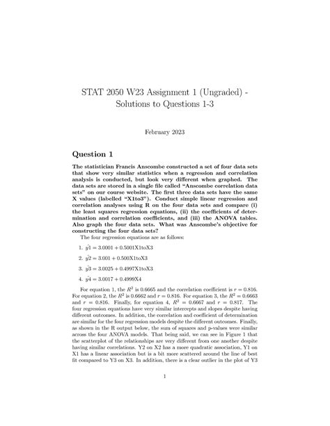 Assignment 1 Ungraded Solutions To Q1 3 St2050 W23 Stat 2050