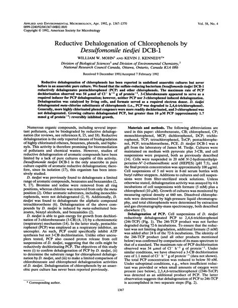 Pdf Reductive Dehalogenation Of Chlorophenols By Desulfomoniletiedje Dcb 1