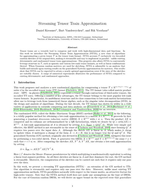 Streaming Tensor Train Approximation Pdf Matrix Mathematics Tensor
